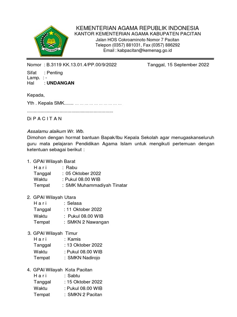 UNDANGAN Guru PAI | PDF