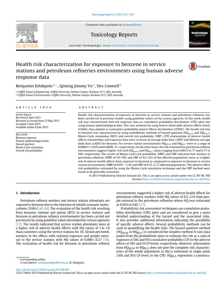 Health Risk Characterization For Exposure To Benzene in | PDF | Risk ...