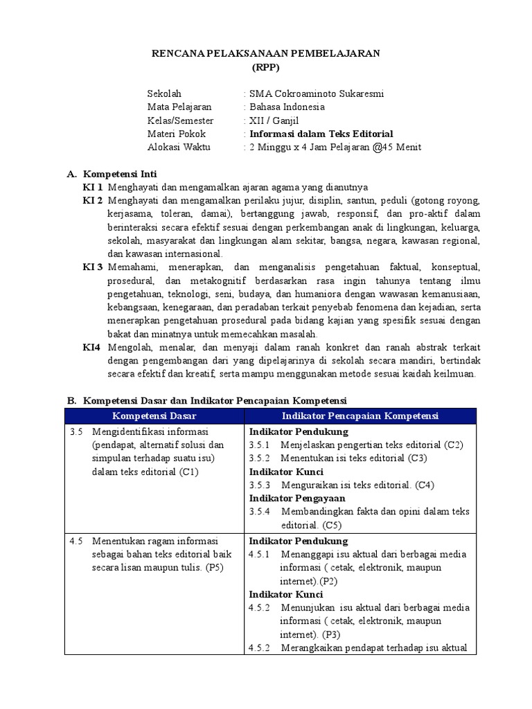 RPP 5 XII - Teks Editorial (Amin Yusuf) SMAN 3 Samarinda | PDF