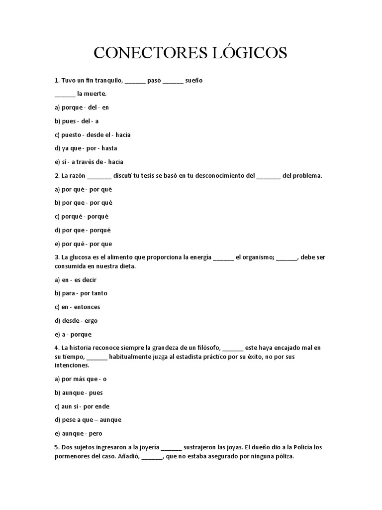 Ejercicios - Conectores Lógicos | PDF Ejercicios - Conectores Lógicos | PDF