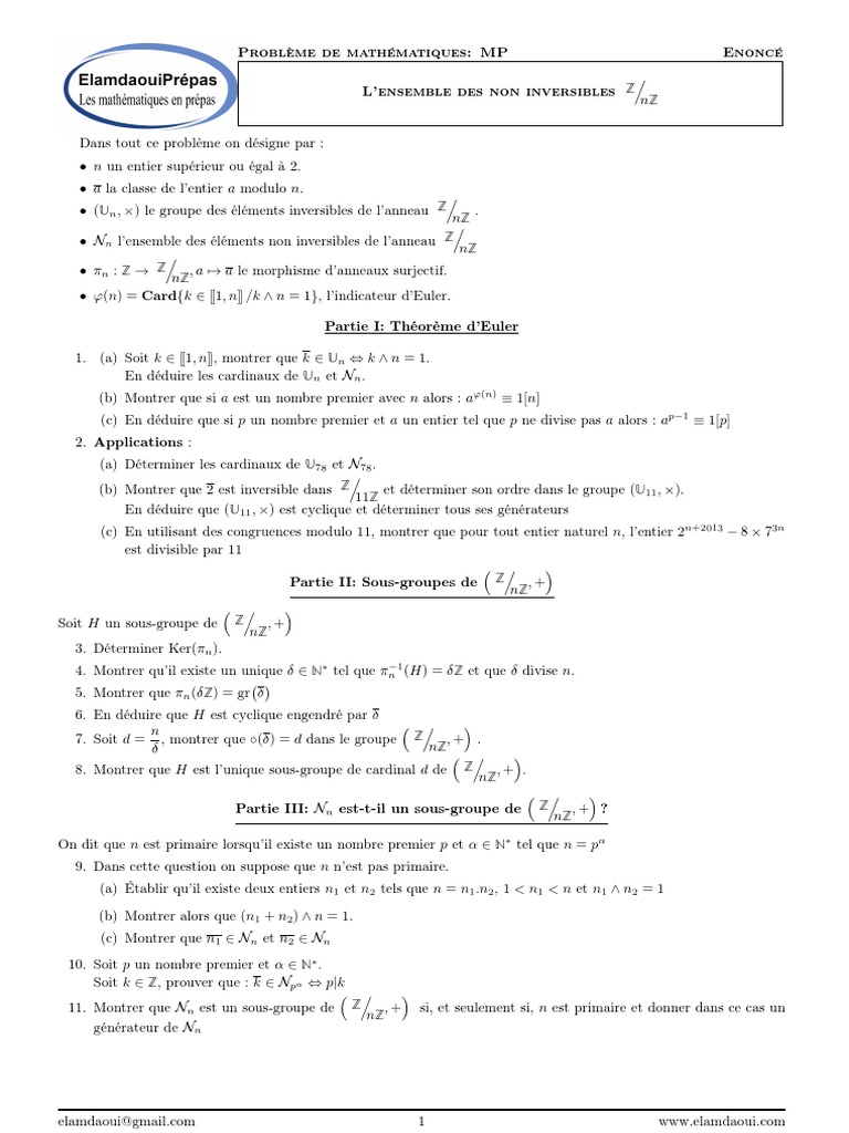 Sous-groupes et morphismes d'anneaux | PDF | Groupe (Mathématiques ...