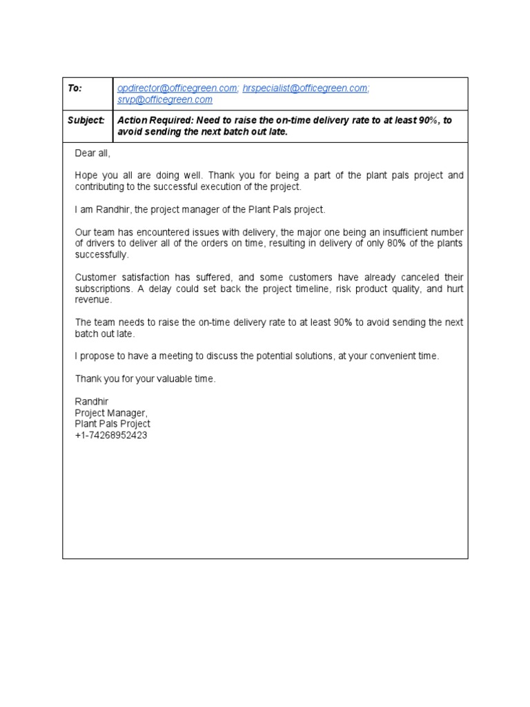 Escalation Email_ Project Plant Pal | PDF