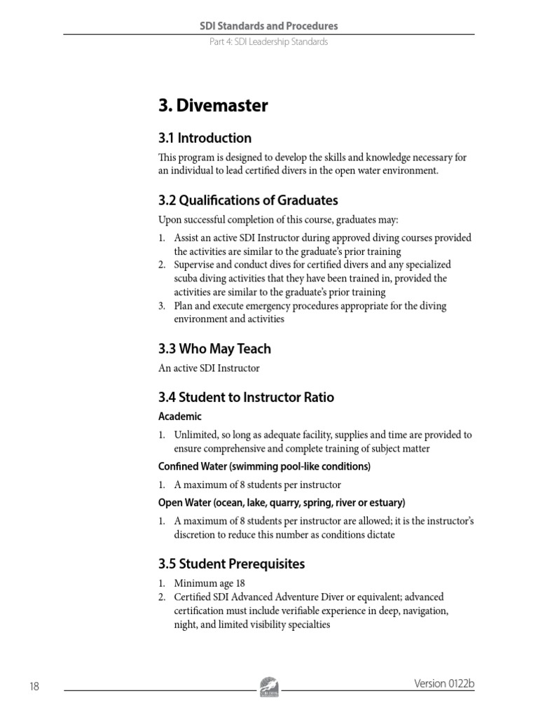 SDI Leadership Standards - 03 - Divemaster | PDF | Scuba Diving ...