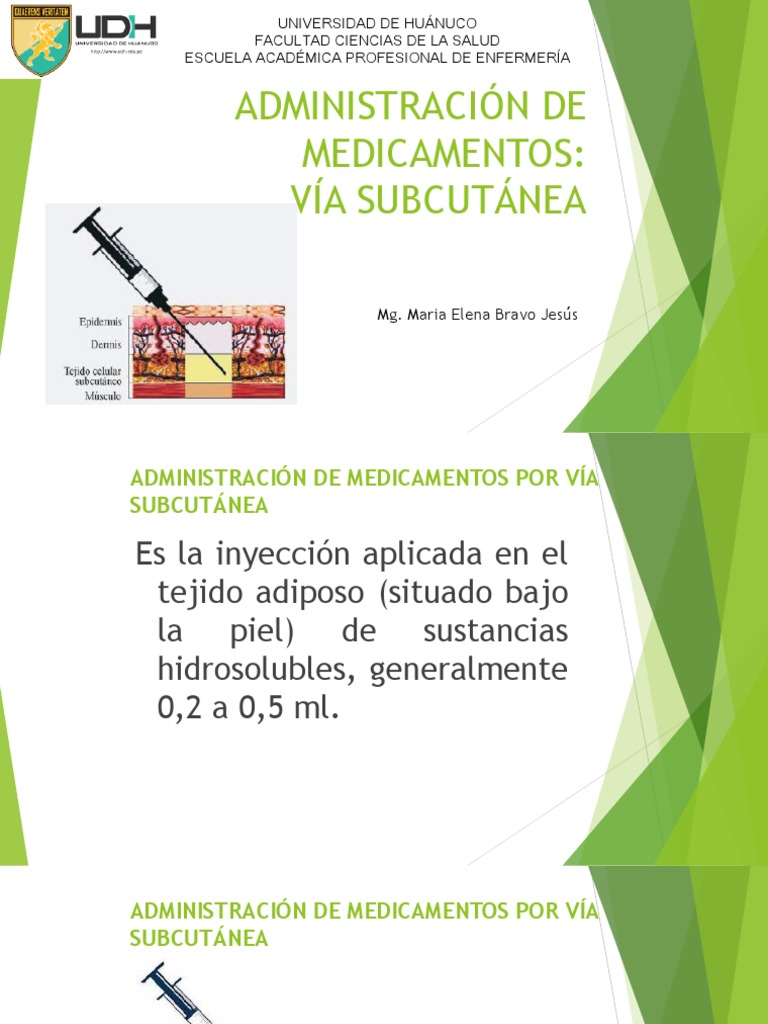 Administración de Medicamentos - Vía Subcutánea | PDF | Inyección (medicina) | Enfermedades y ...