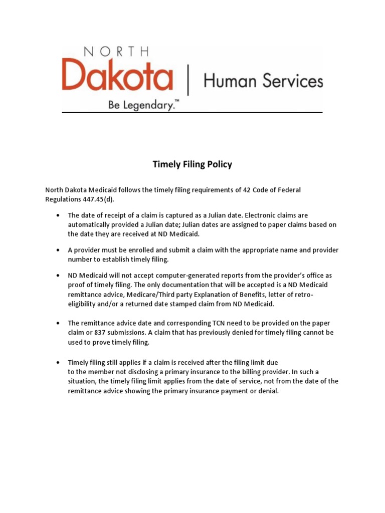 Timely Filing Policy | PDF | Medicaid | Medicare (United States)