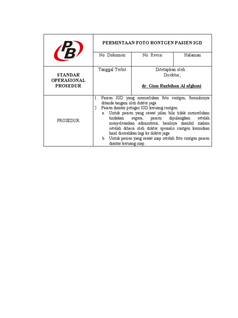 Permintaan Foto Rontgen Pasien Igd | PDF