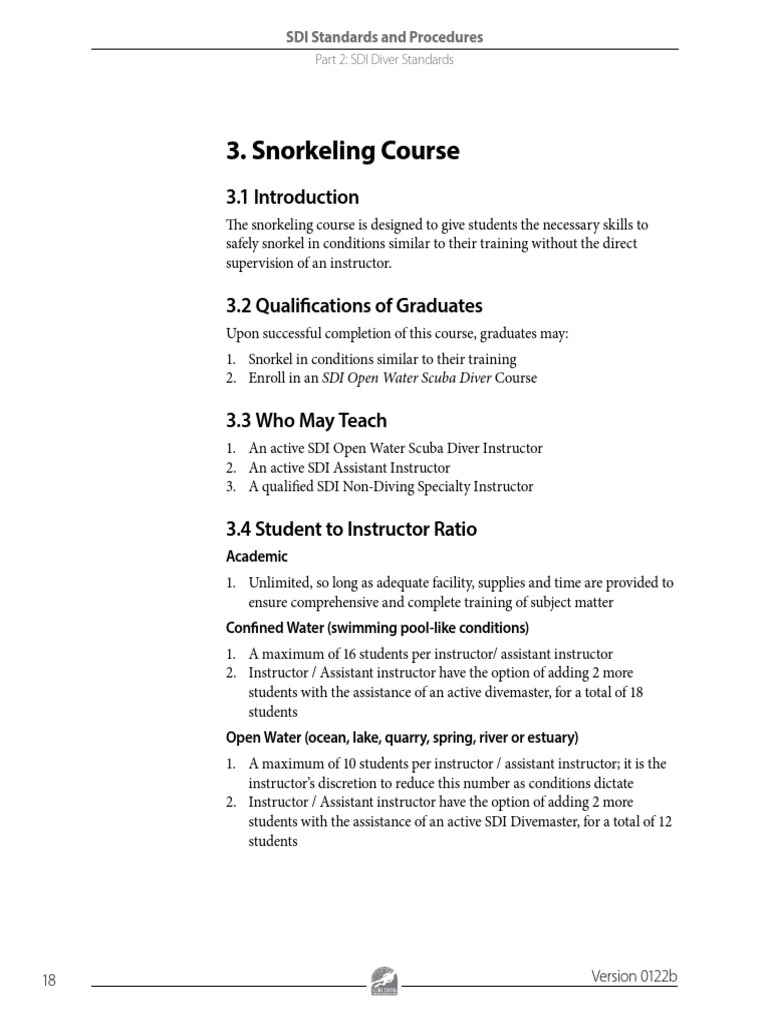 SDI Diver Standards - 03 - Snorkeling - Course | PDF | Scuba Diving ...