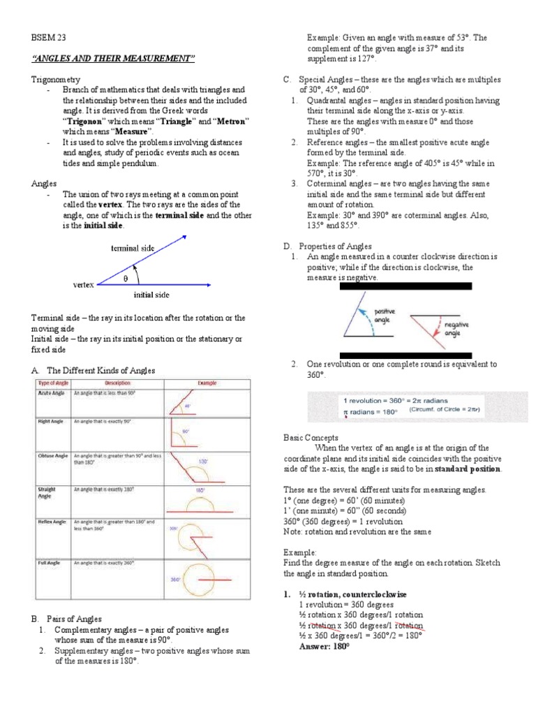 BSEM 23 (ANGLES AND THEIR MEASUREMENT) | PDF