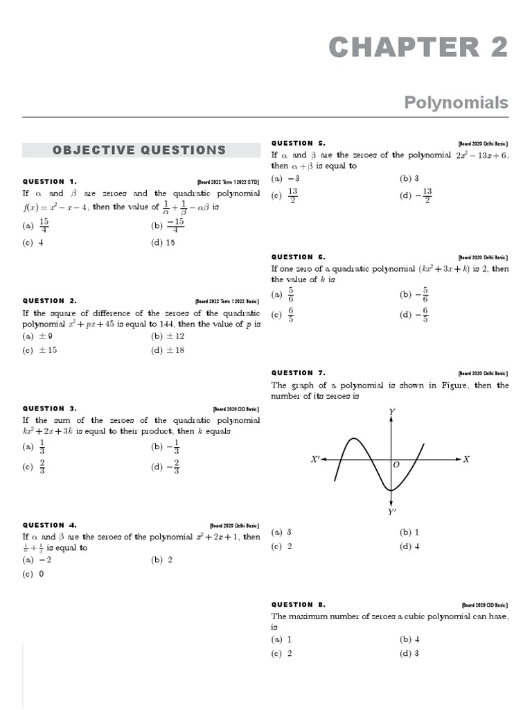 Polynomials Chapter Questions | PDF | Polynomial | Quadratic Equation
