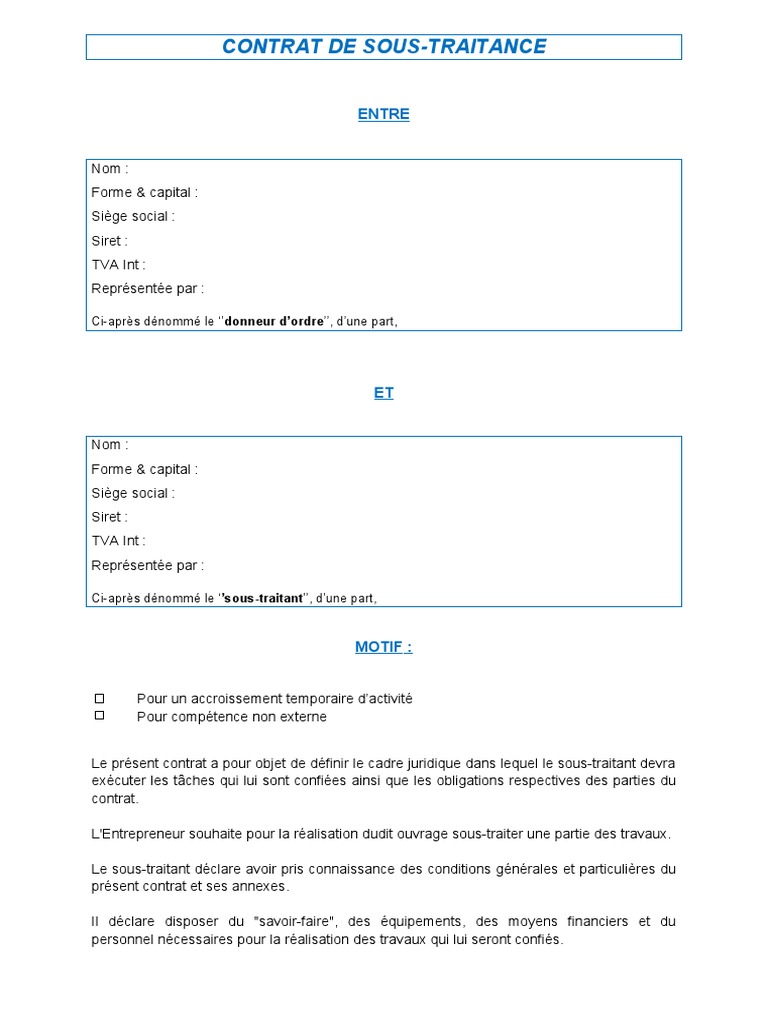 3 - Modele de Contrat de Sous Traitance | PDF | Sécurité | Business