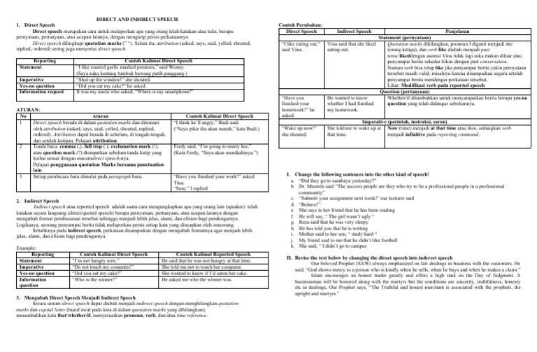 Contoh Direct dan Indirect Speech | PDF