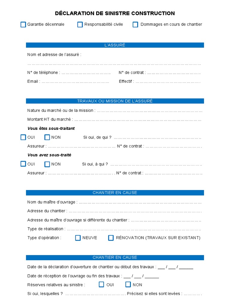 1 - Declaration de Sinistre Construction | PDF | Assurance