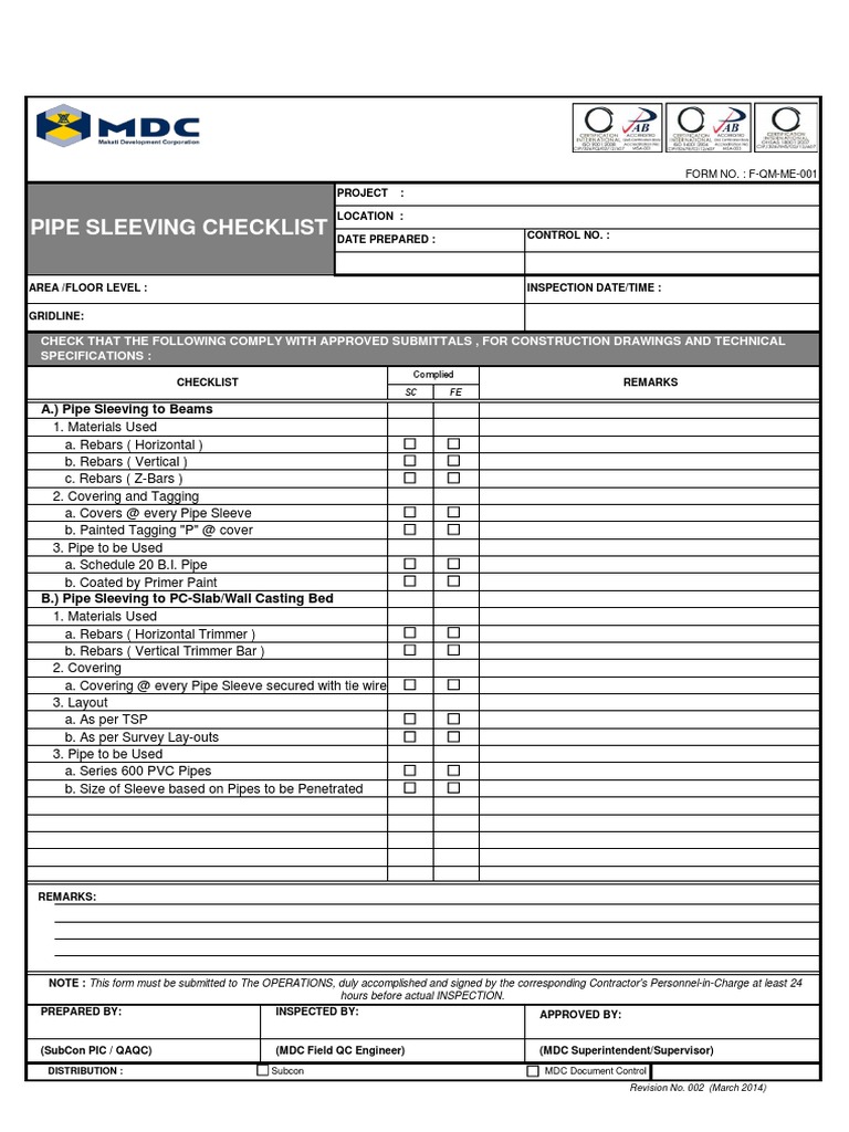 Mechanical WIP Checklists | PDF | Duct (Flow) | Pipe (Fluid Conveyance)