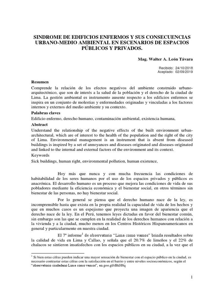 Walter Leon Távara, Sindrome de Edificios Enfermos y Sus Consecuencias ...
