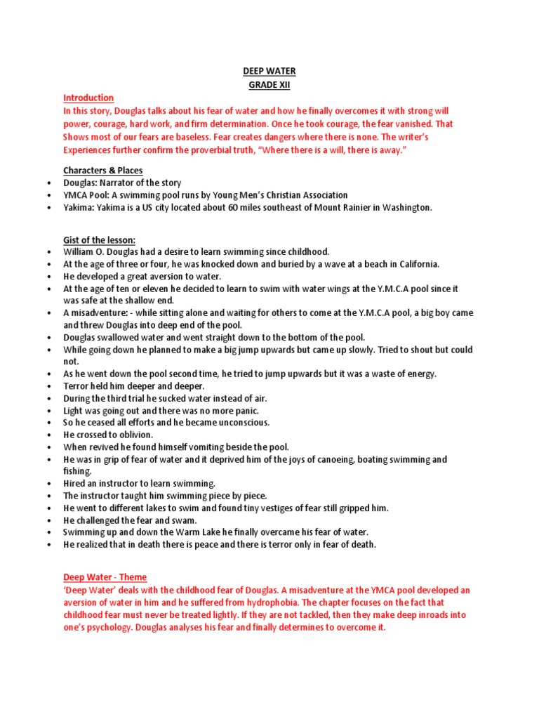 Deep Water - Notes | PDF | Swimming | Belt (Mechanical)