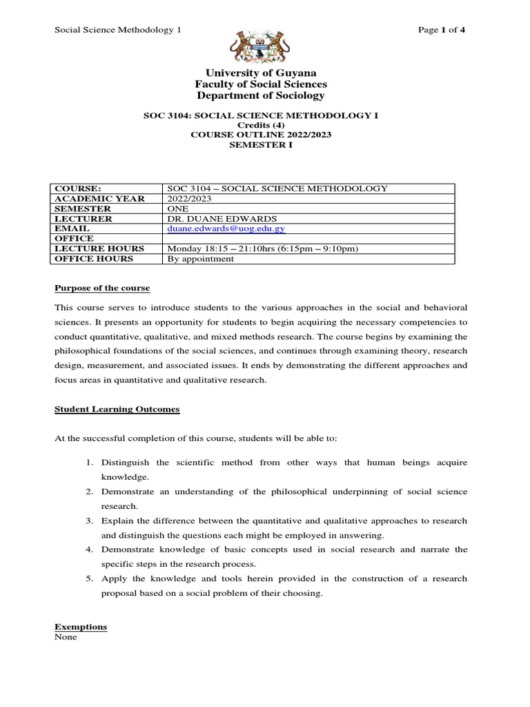 Course Outline | PDF | Quantitative Research | Scientific Method