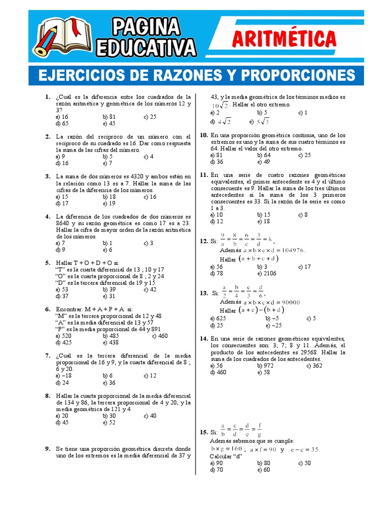 Ejercicios de Razones y Proporciones Pagina Educativa | PDF