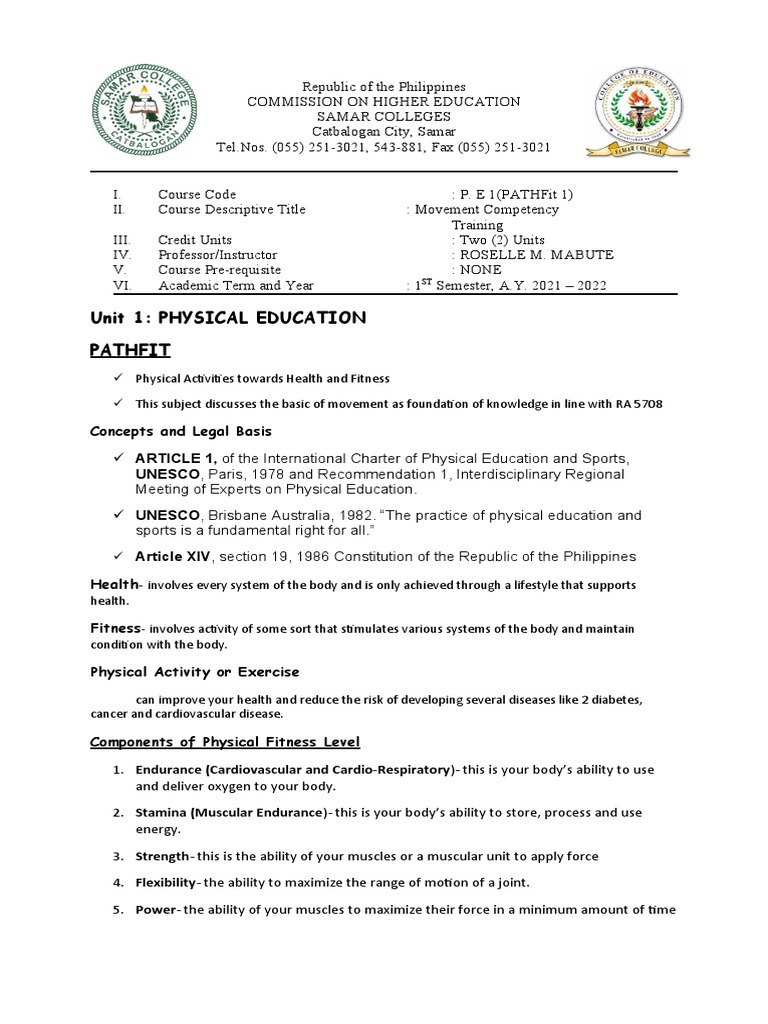 PATHFit1 Handout | PDF | Physical Fitness | Flexibility (Anatomy)