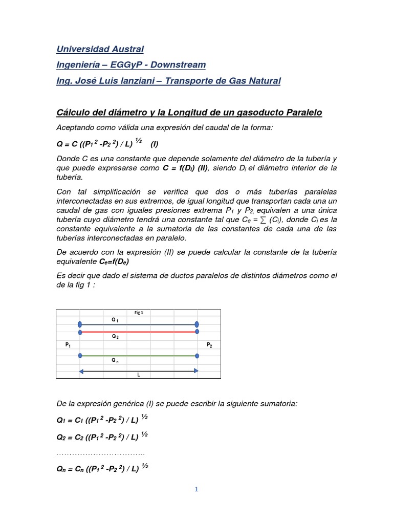 Cálculo del diámetro y longitud de un gasoducto paralelo y ...