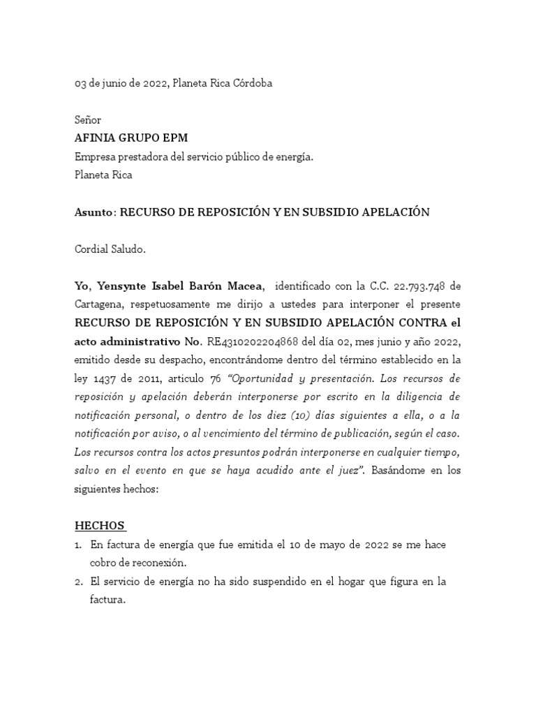 Modelo de Recurso de Reposicion | PDF Modelo de Recurso de Reposicion | PDF