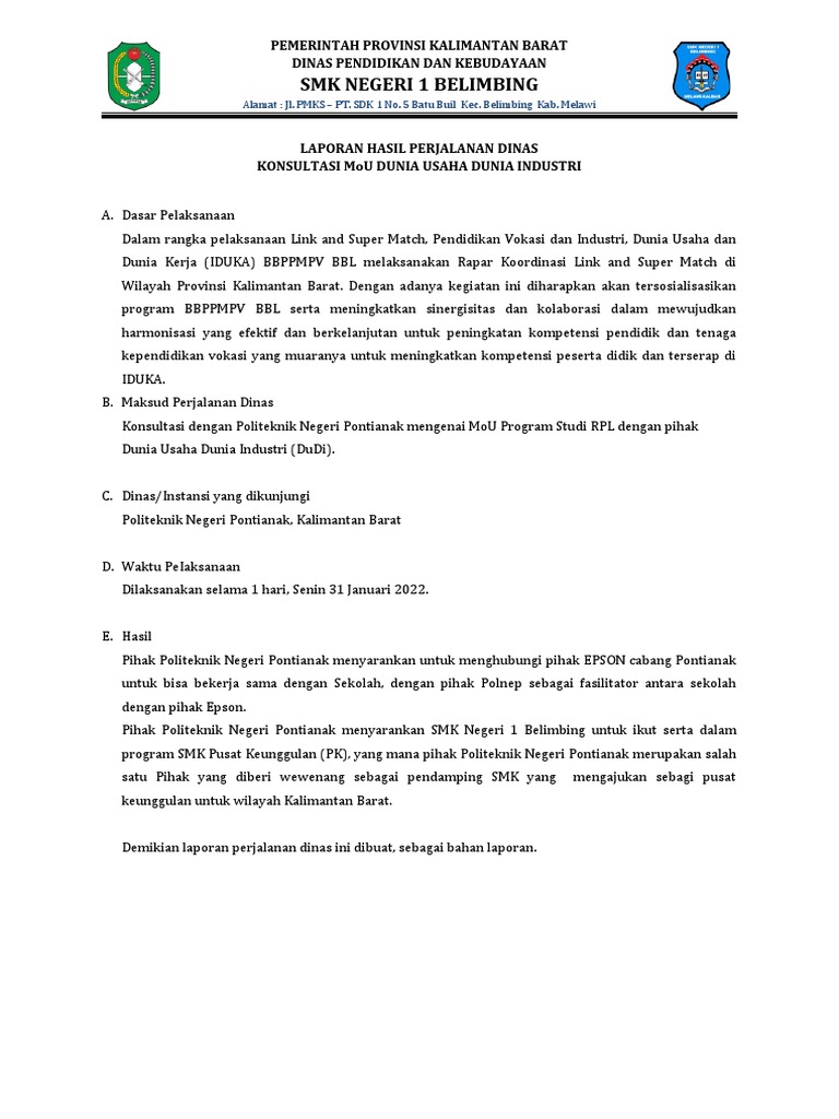 Laporan Perjalanan Dinas-POLNEP | PDF | Karier & Perkembangan