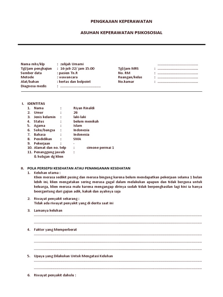PENGKAJIAN PSIKOSOSIAL KEPERAWATAN Jiwa Fix Umami 1 | PDF