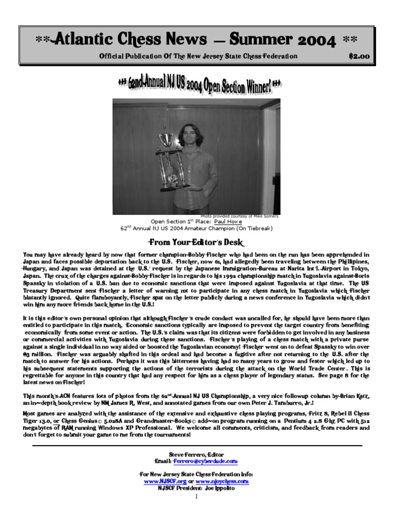 Atlantic Chess News 2004 - 4 | PDF | Competitive Games | Chess Theory
