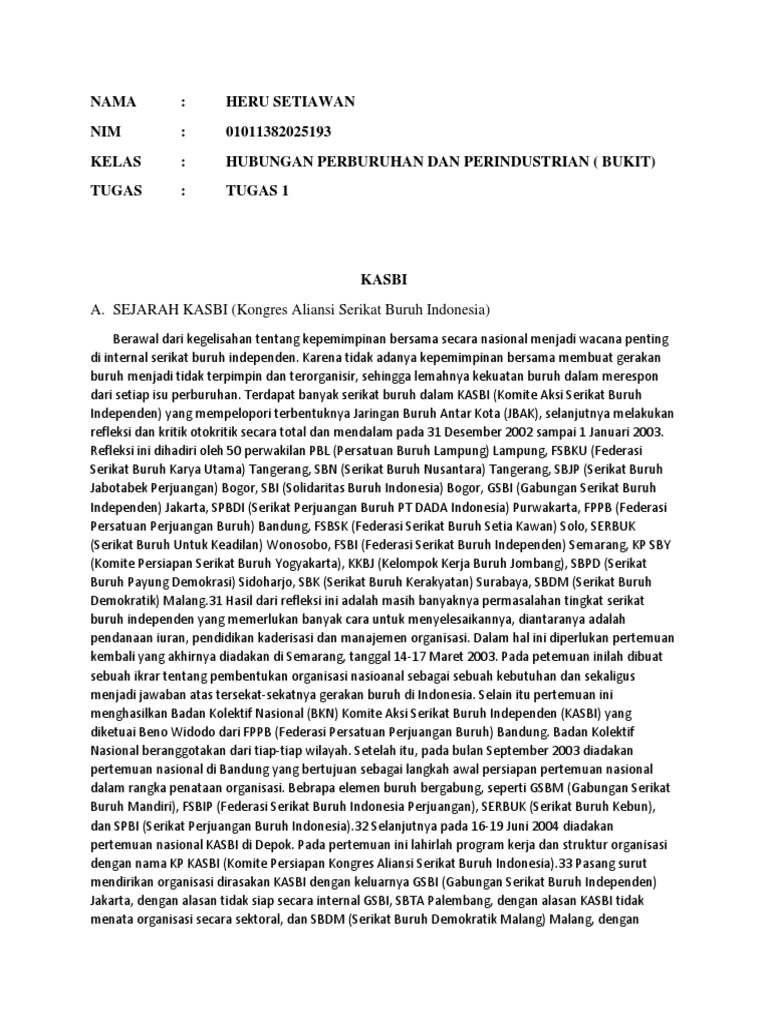 HERU SETIAWAN - 01011382025193 - TUGAS 1 Hubungan Perburuhan Dan Perindustrian | PDF | Politik ...