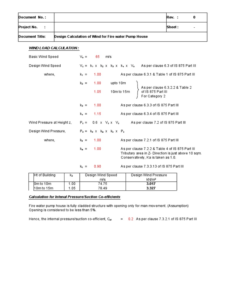 Wind Load Calculation - FIRE WATER PUMP HOUSE | PDF | Column | Fluid ...