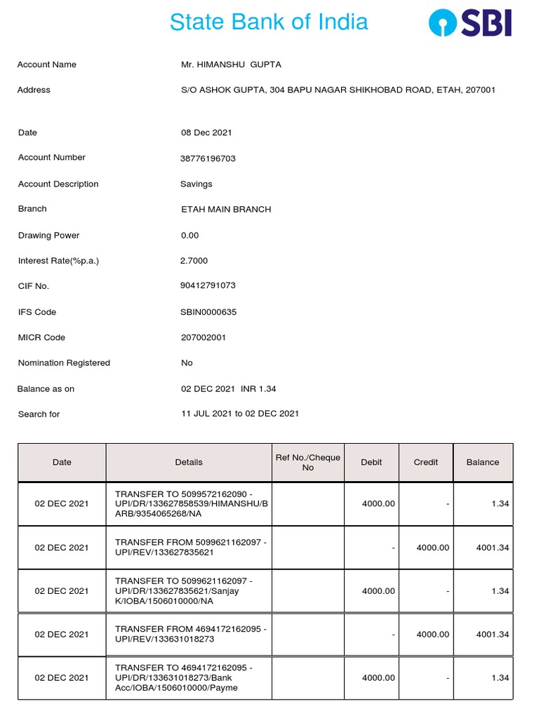 Account Statement (1) | PDF | Payments | Cheque