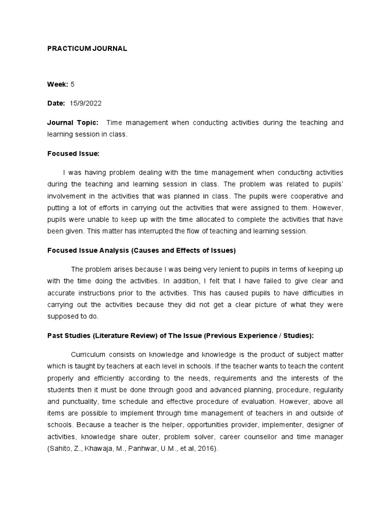 Practicum Journal - Time Management | PDF | Teachers | Curriculum