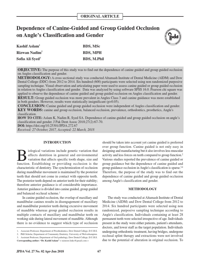 The Relationship Between Canine-Guided and Group-Guided Occlusion and ...