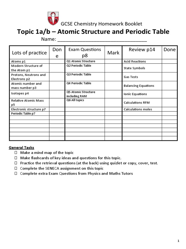 Topic 1ab With Explanations | PDF | Atoms | Proton