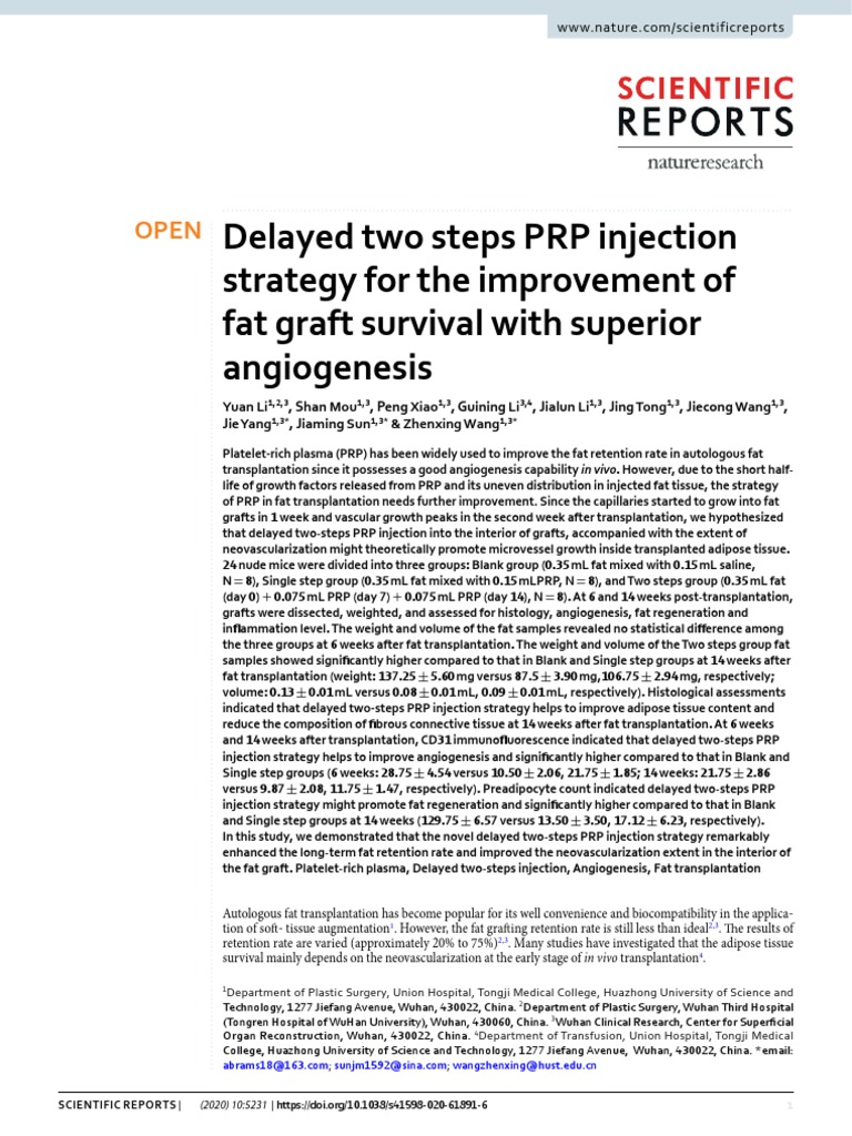 Delayed Two Steps PRP Injection Strategy For The Improvement of Fat ...