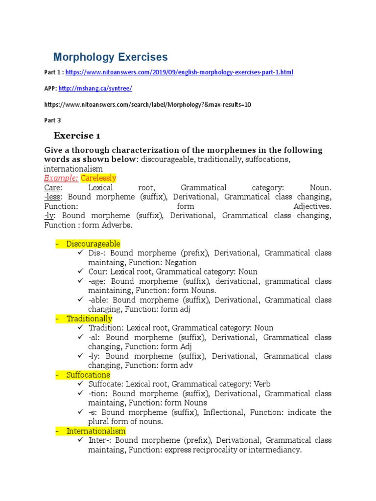 Morphology Exercises (Bonus Extra) | PDF | Morphology | Semantic Units