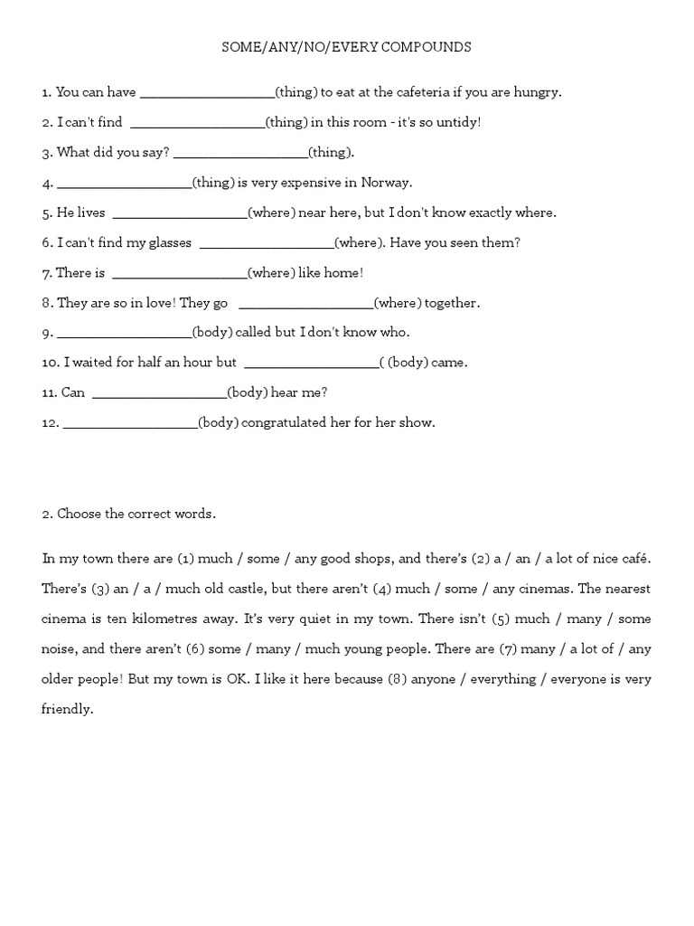 Exercises on Some/Any/No Compounds | PDF | Home & Garden