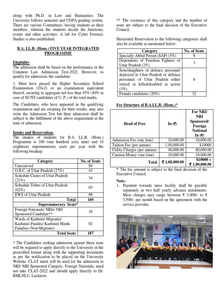 RML Fee Brochure-2 | PDF | University And College Admission | Test ...