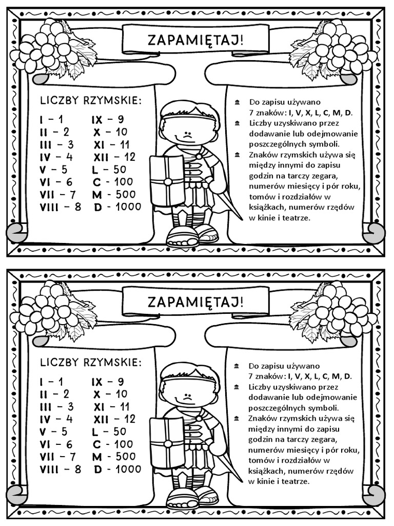 Znaki Rzymskie - Wklejka Do Zeszytu | PDF