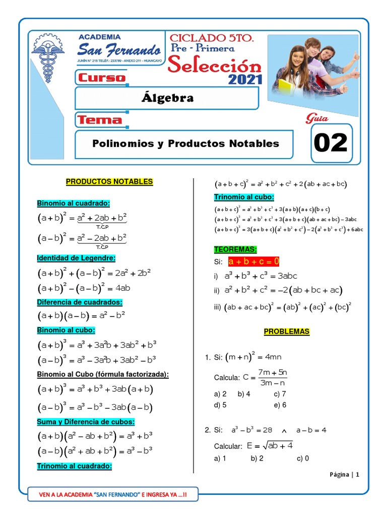 Guia N2b Productos Notables Pdf Factorización álgebra