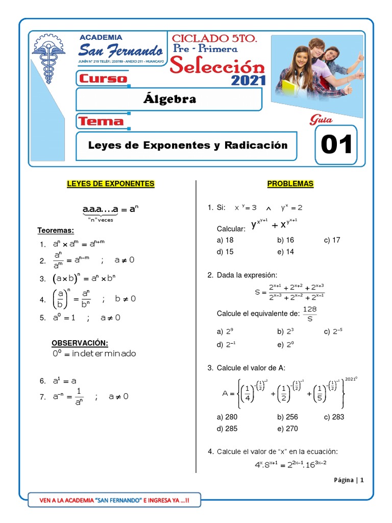 Leyes de Exponentes y Problemas Matemáticos | PDF | Matemáticas | Álgebra