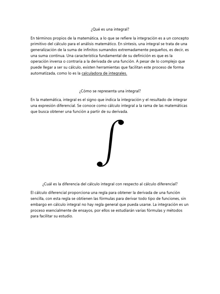 Definición de Integral en Matemáticas | PDF | Métodos y materiales de ...
