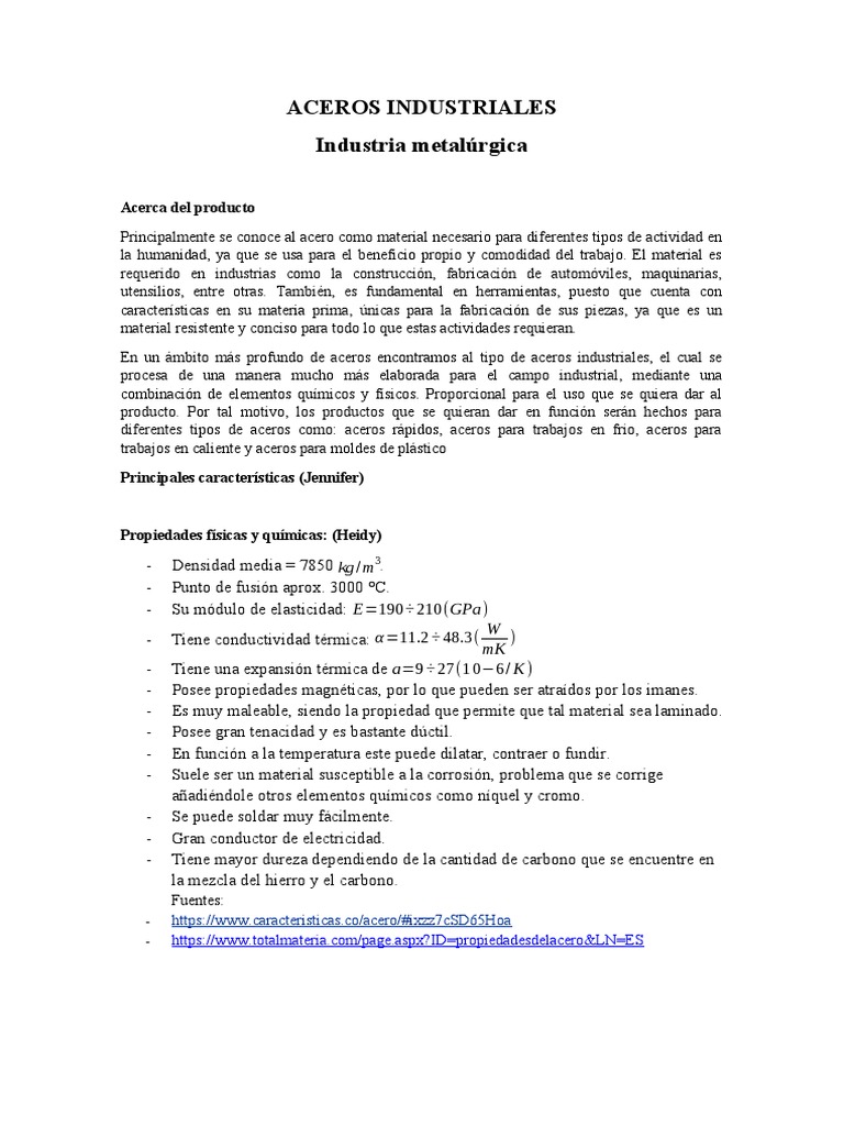 Tipos y características de aceros industriales | PDF | Acero ...