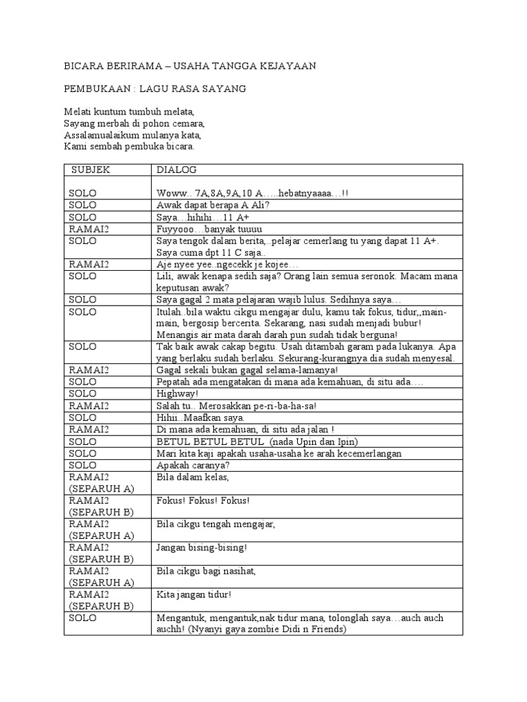 Skrip Bicara Berirama Sekolah Rendah | PDF | Kajian Bahasa Asing