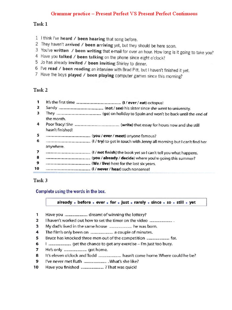 Grammar Practice Present Perfect Vs Present Perfect Continuous | PDF