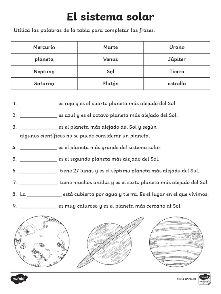 Planetas Del Sistema Solar Ficha de Actividad | PDF | Ciencias sociales ...