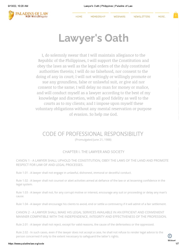 Lawyer's Oath - Philippines - Paladins of Law | PDF | Lawyer | Witness