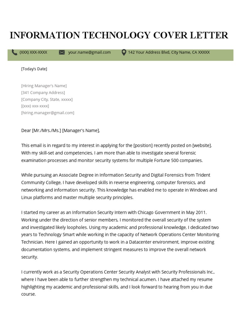 Information Technology Cover Letter Example | PDF | Résumé ...