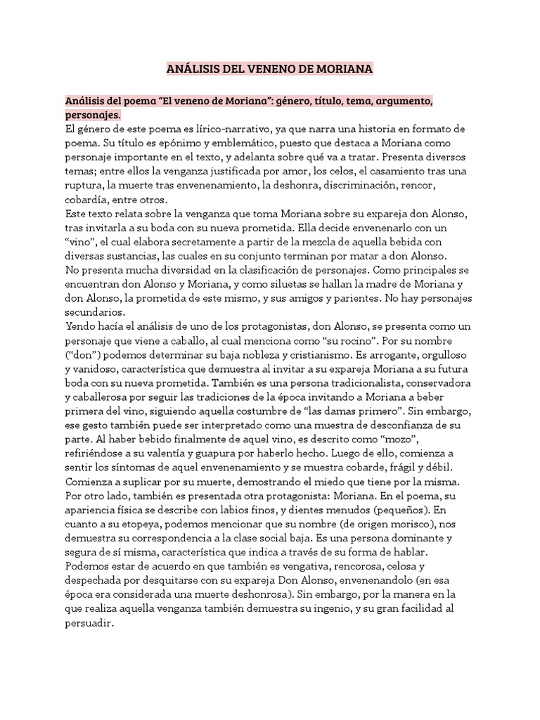 El Veneno de Moriana - Análisis | PDF | Poesía