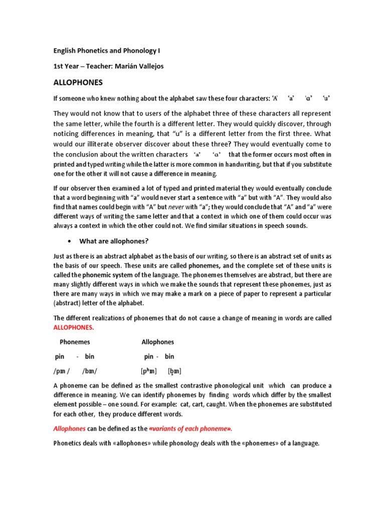 Understanding Allophones in Phonetics | PDF | Phoneme | Consonant
