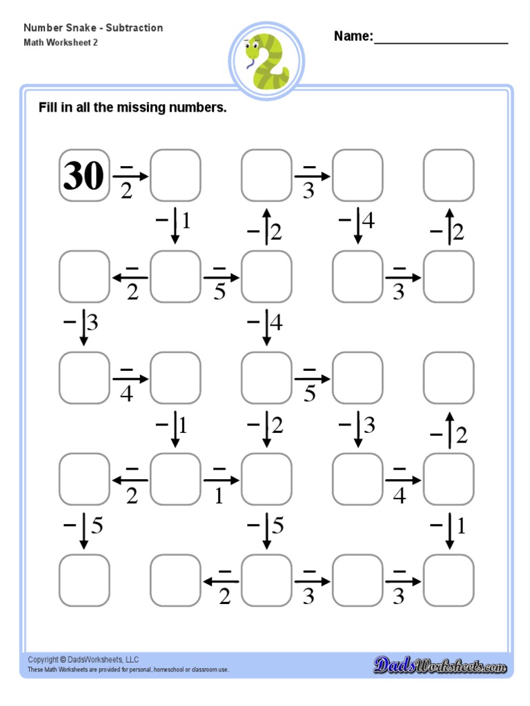 Number Snake Subtraction | PDF